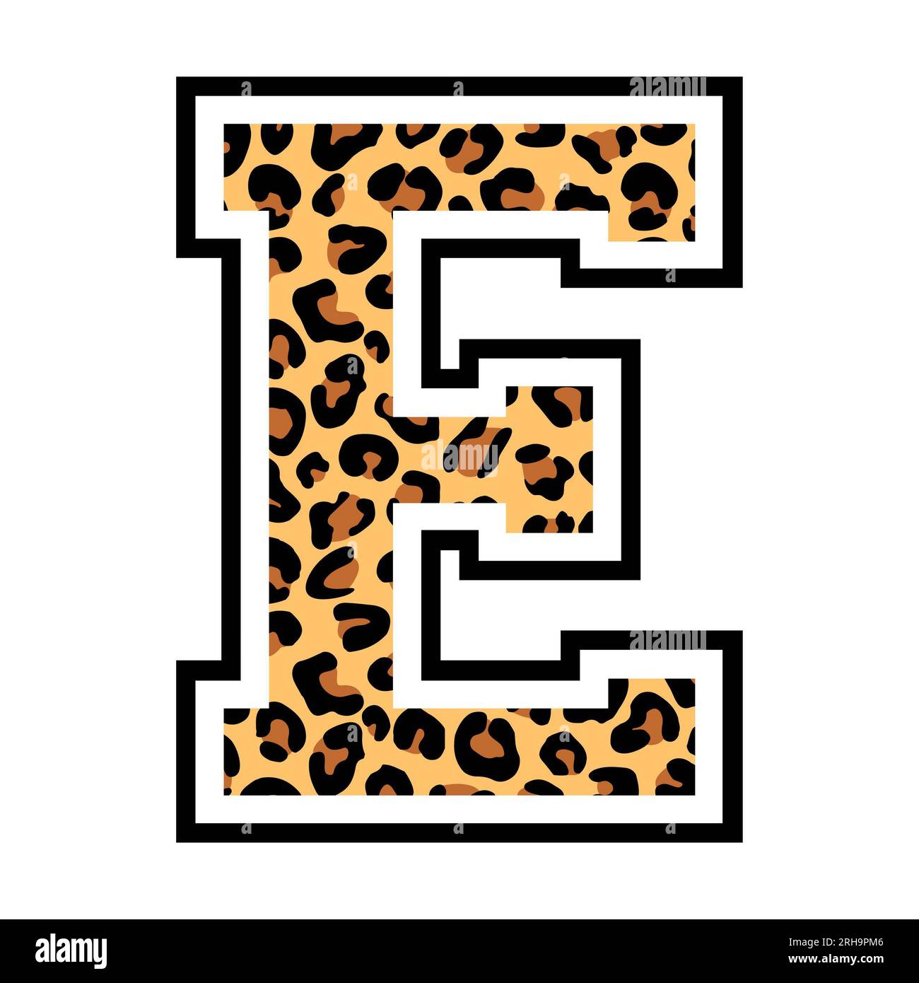 Leopard E letter college sports jersey font on white background ...