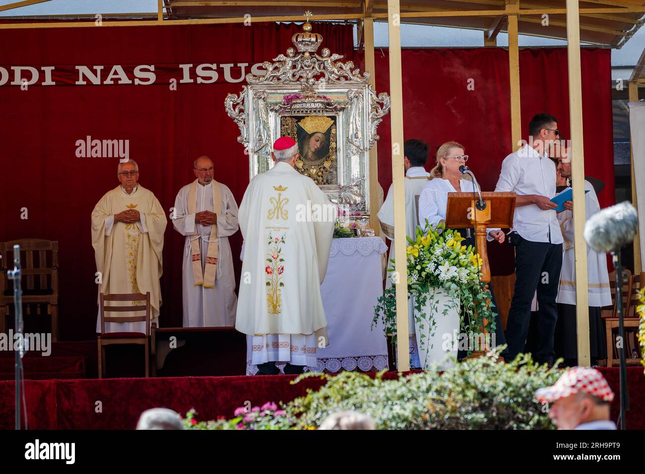 Sinj, Croatia. 15th Aug, 2023. Roman Catholic priests carry The ...