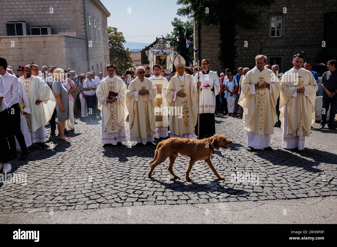 Sinj, Croatia. 15th Aug, 2023. Roman Catholic priests carry The ...