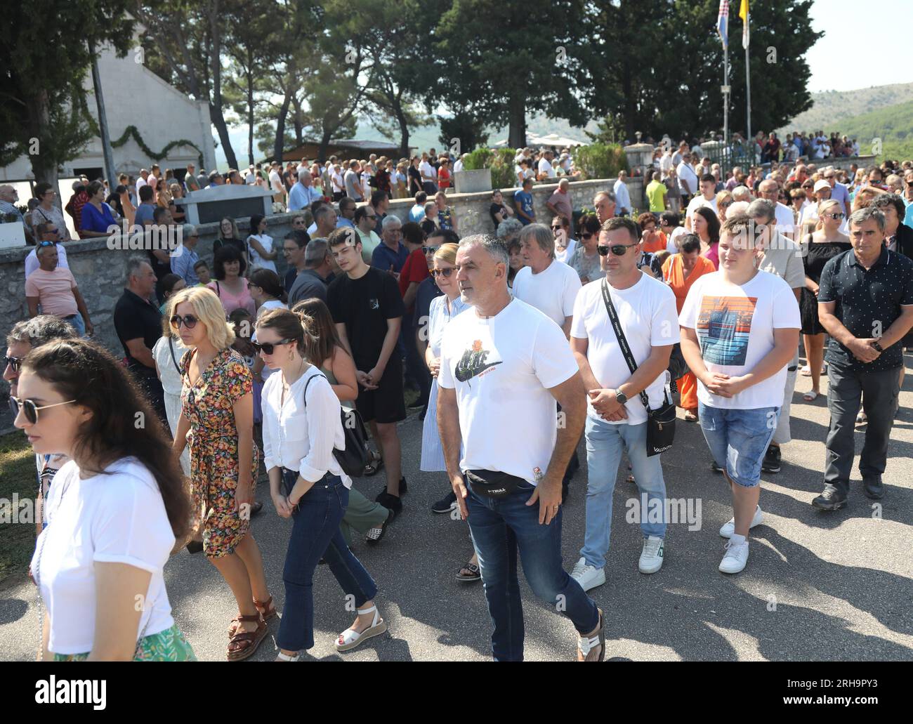 Vrpolje, Croatia. 15th Aug, 2023. People carry statue of a Virigin Mary ...