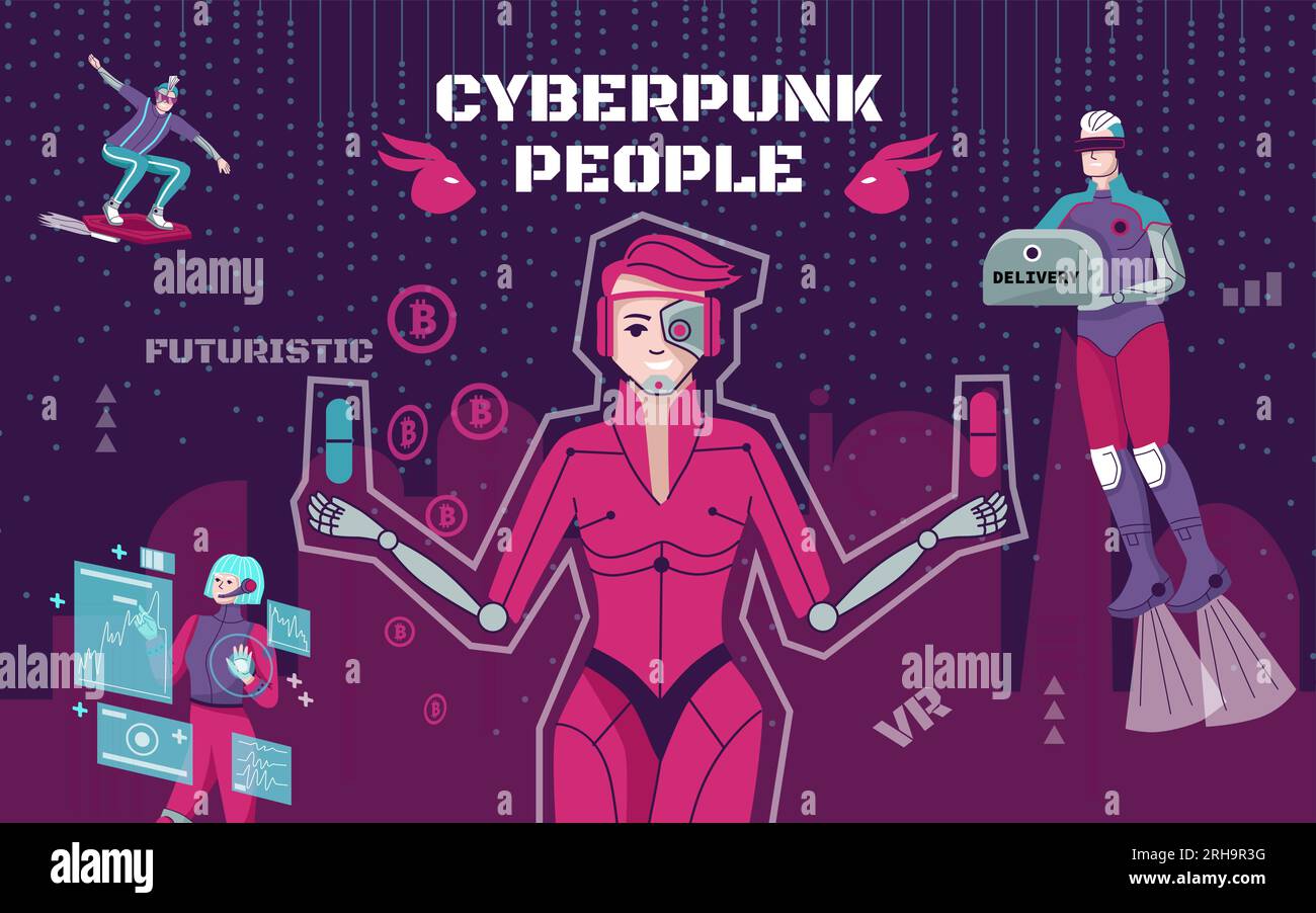 Futuristic cyberpunk people flat collage with human persons using ...