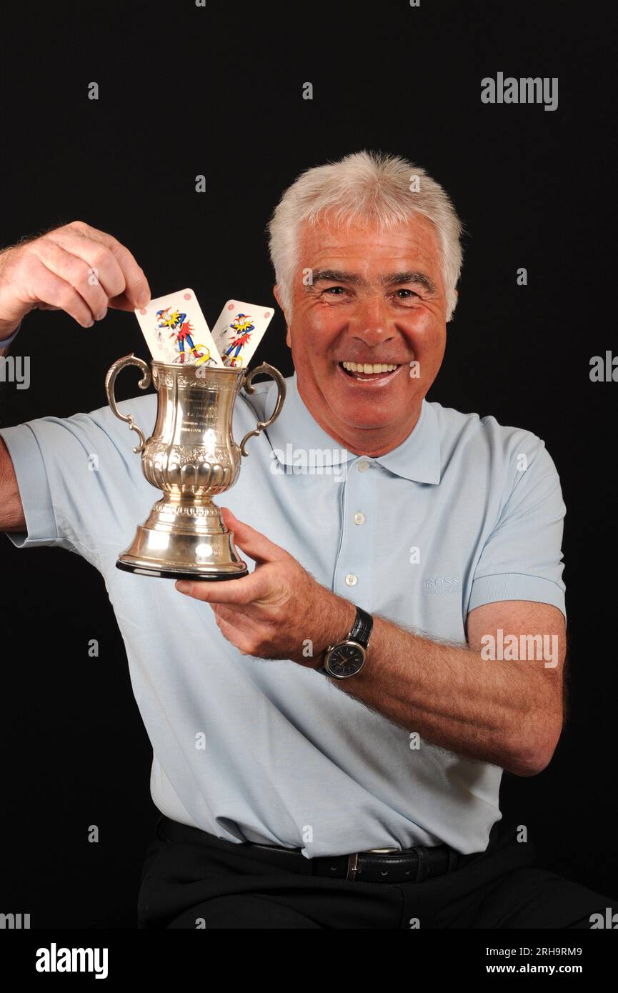 Former football manager Bobby Gould with miniture FA Cup replica Stock ...
