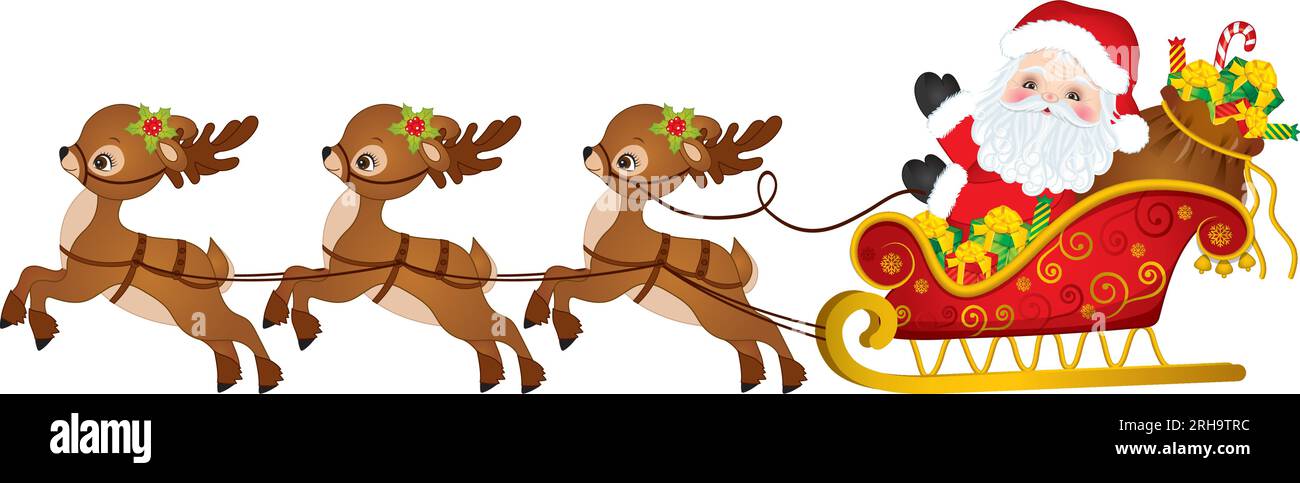Vector Cartoon Santa Claus Riding Reindeer Sleigh Stock Vector Image ...
