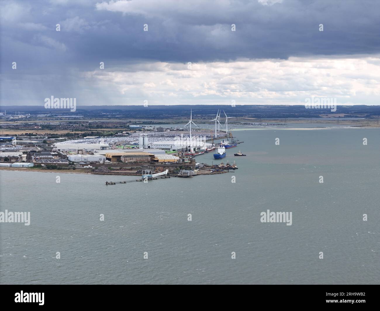 Isle of Grain industrial site powered by wind turbines Kent UK drone ...