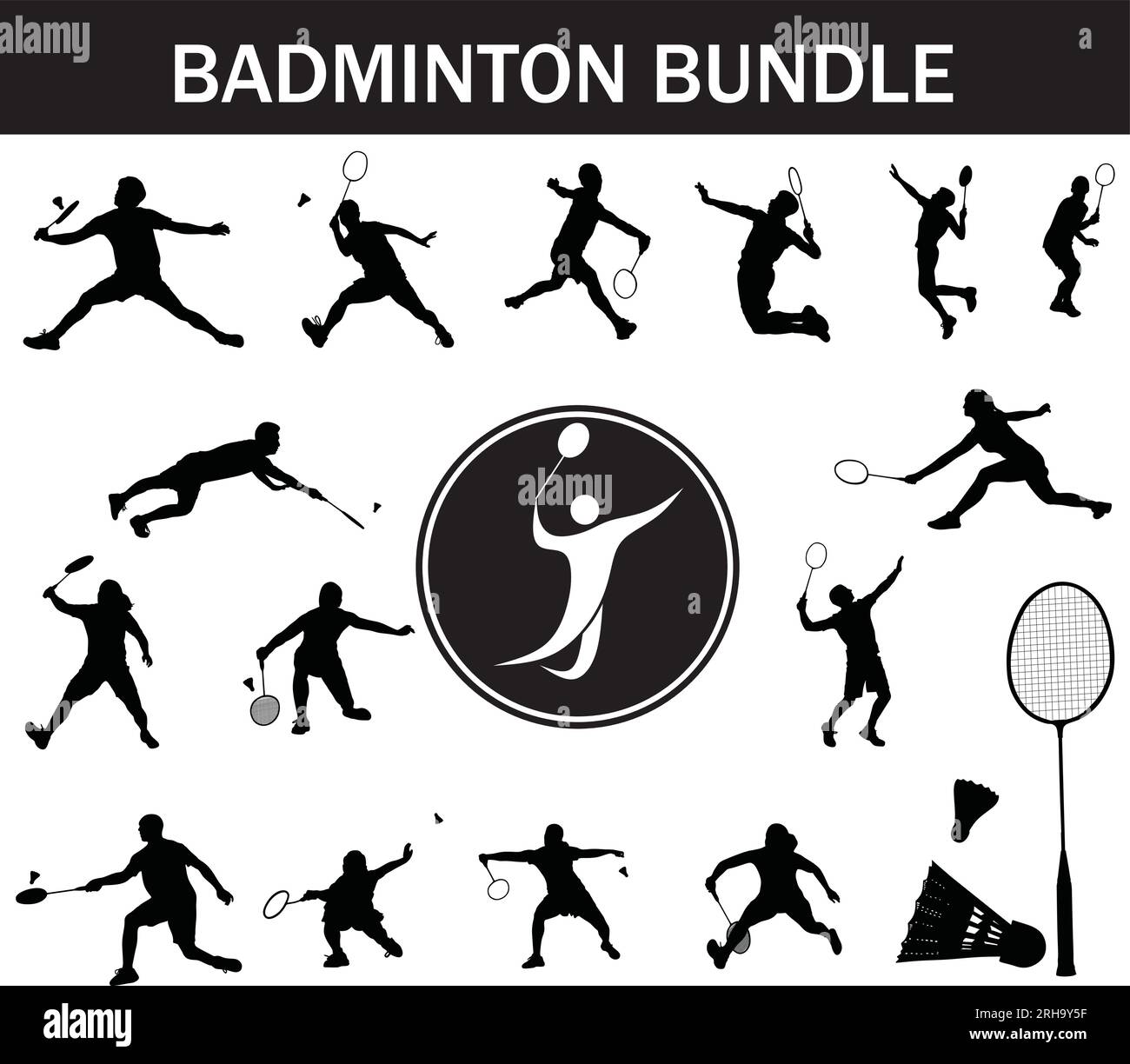 Badminton Silhouette Bundle | Collection of Badminton Players with Logo ...