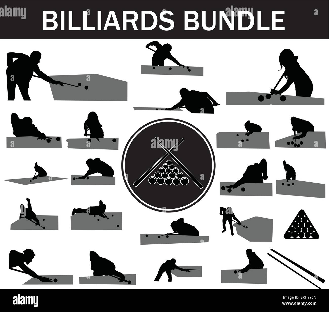 Billiards Silhouette Bundle | Collection of Billiards Players with Logo ...