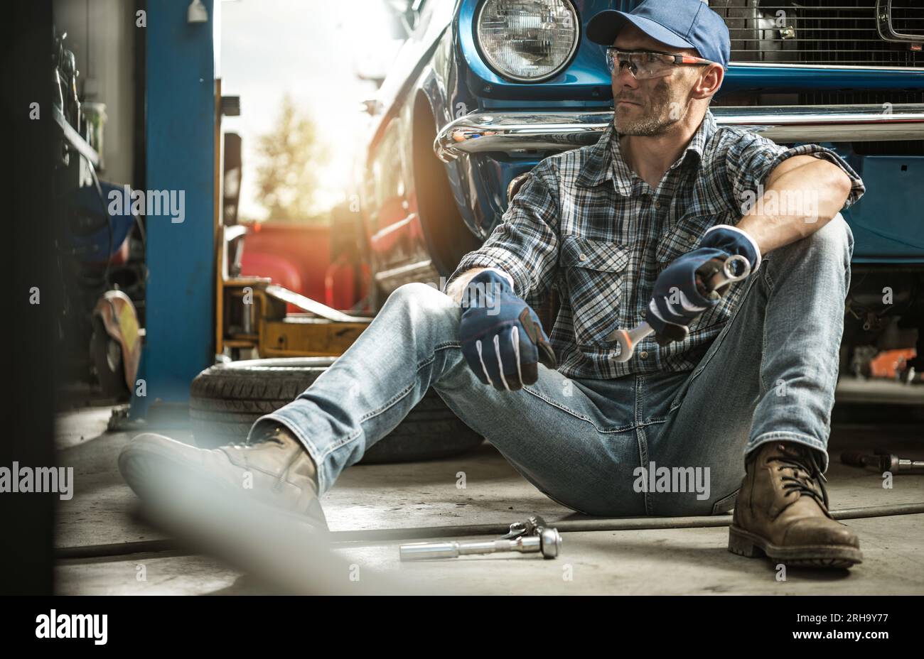 The Man and His Classic Car Restoration Project. Repairing Vintage ...