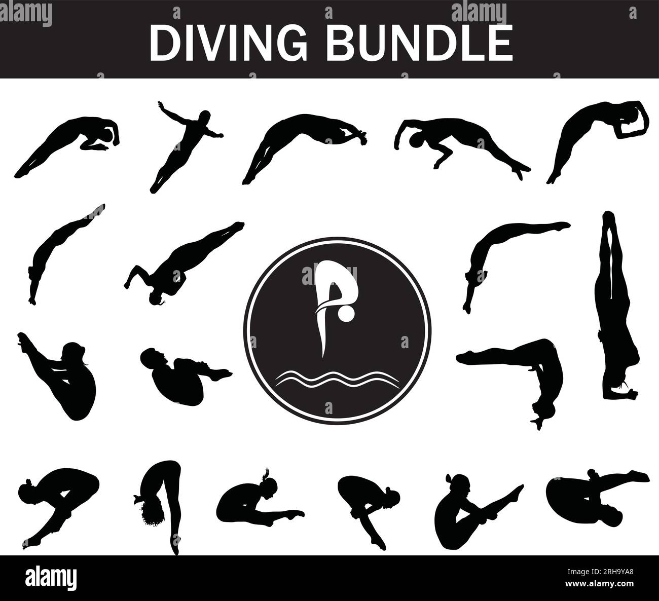 Diving Silhouette Bundle | Collection of Diving Players with Logo Stock ...