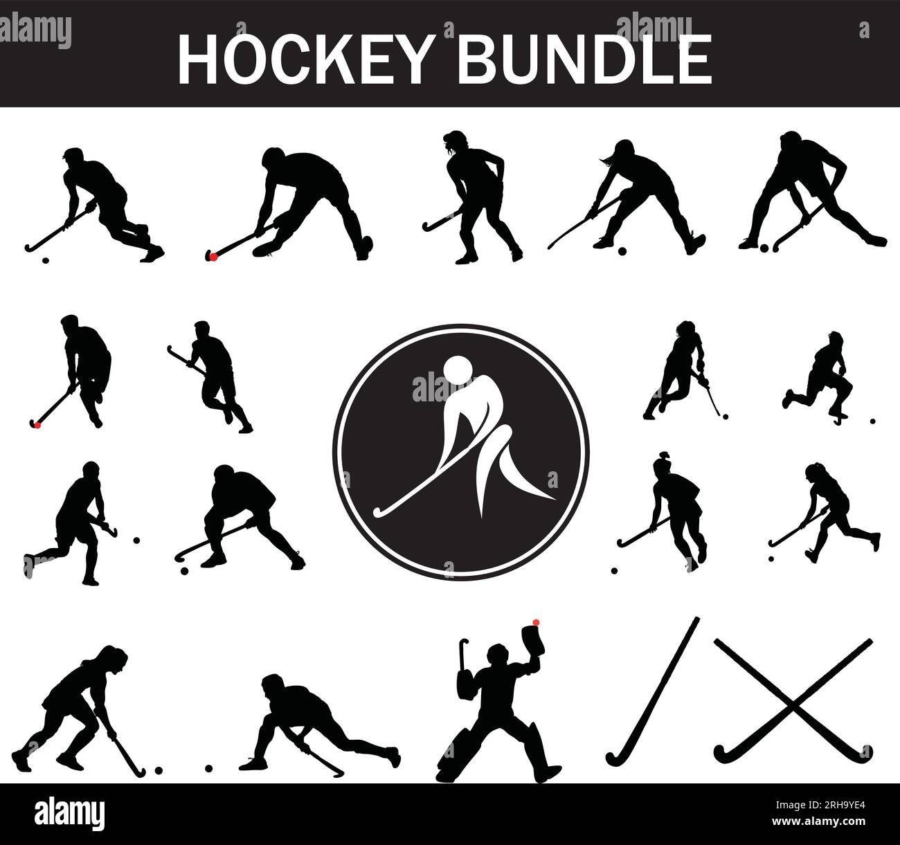 Hockey Silhouette Bundle | Collection of Hockey Players with Logo and ...