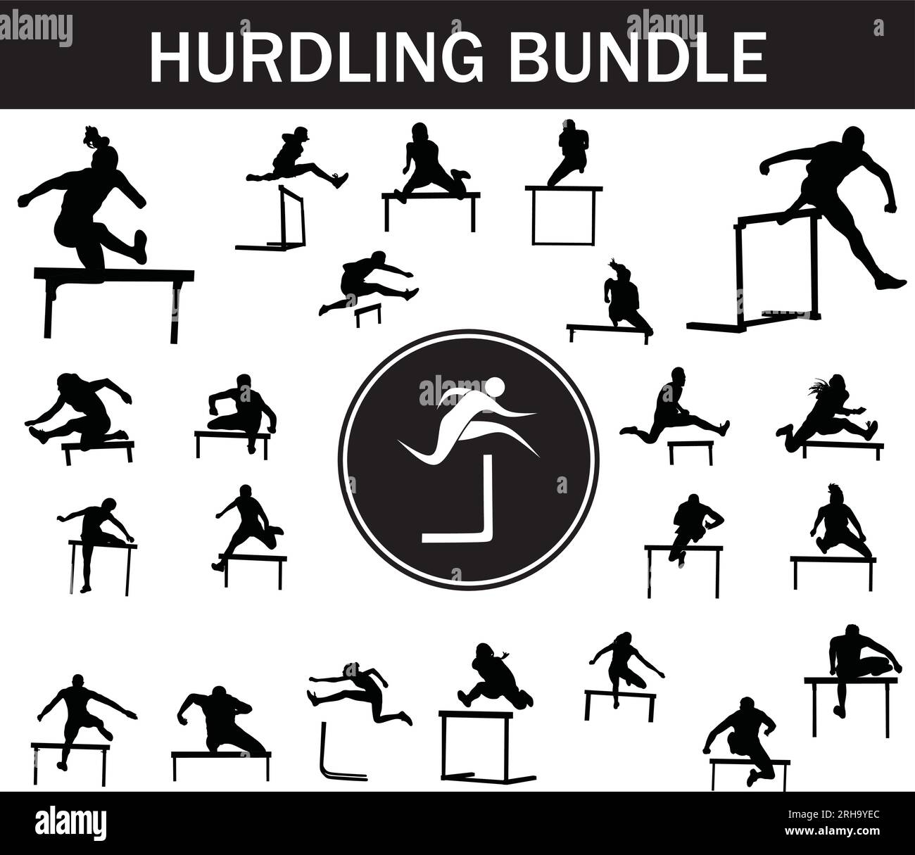 Hurdling Silhouette Bundle | Collection of Hurdling Players with Logo ...
