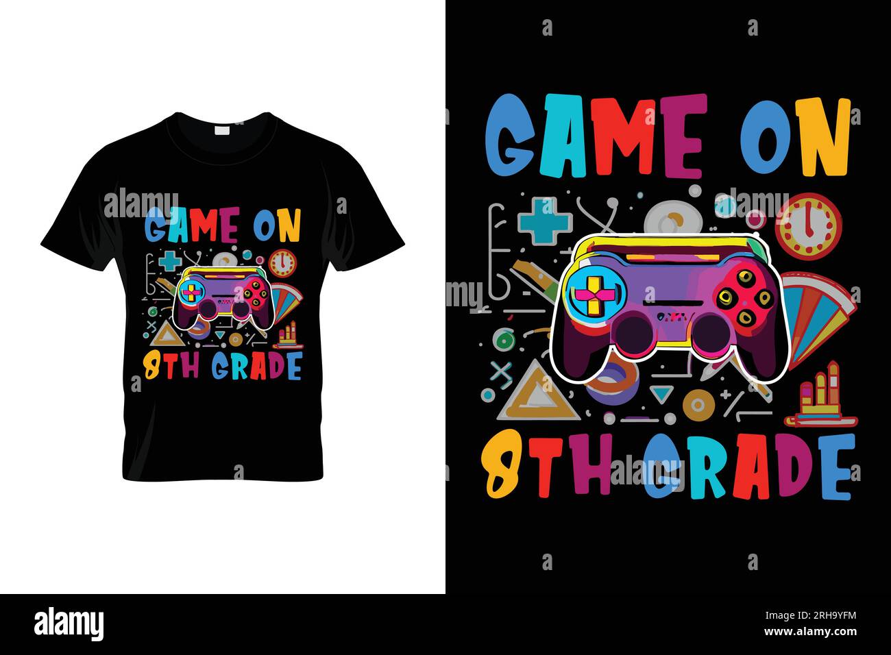 Game on 8th Grade Gaming Console Back to school coloring t-shirt design ...