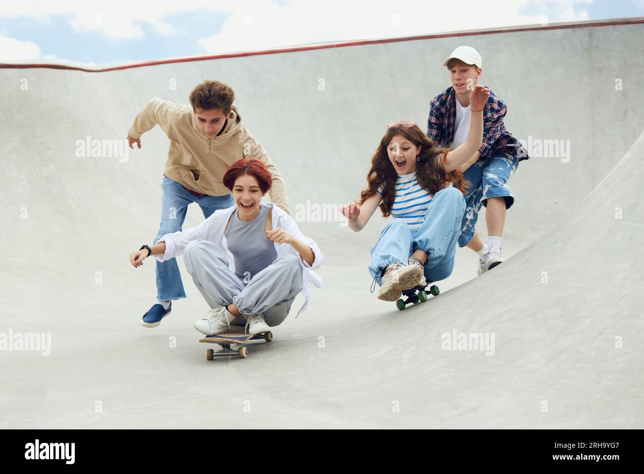 Group of cheerful friends, teens spending good time together on ...