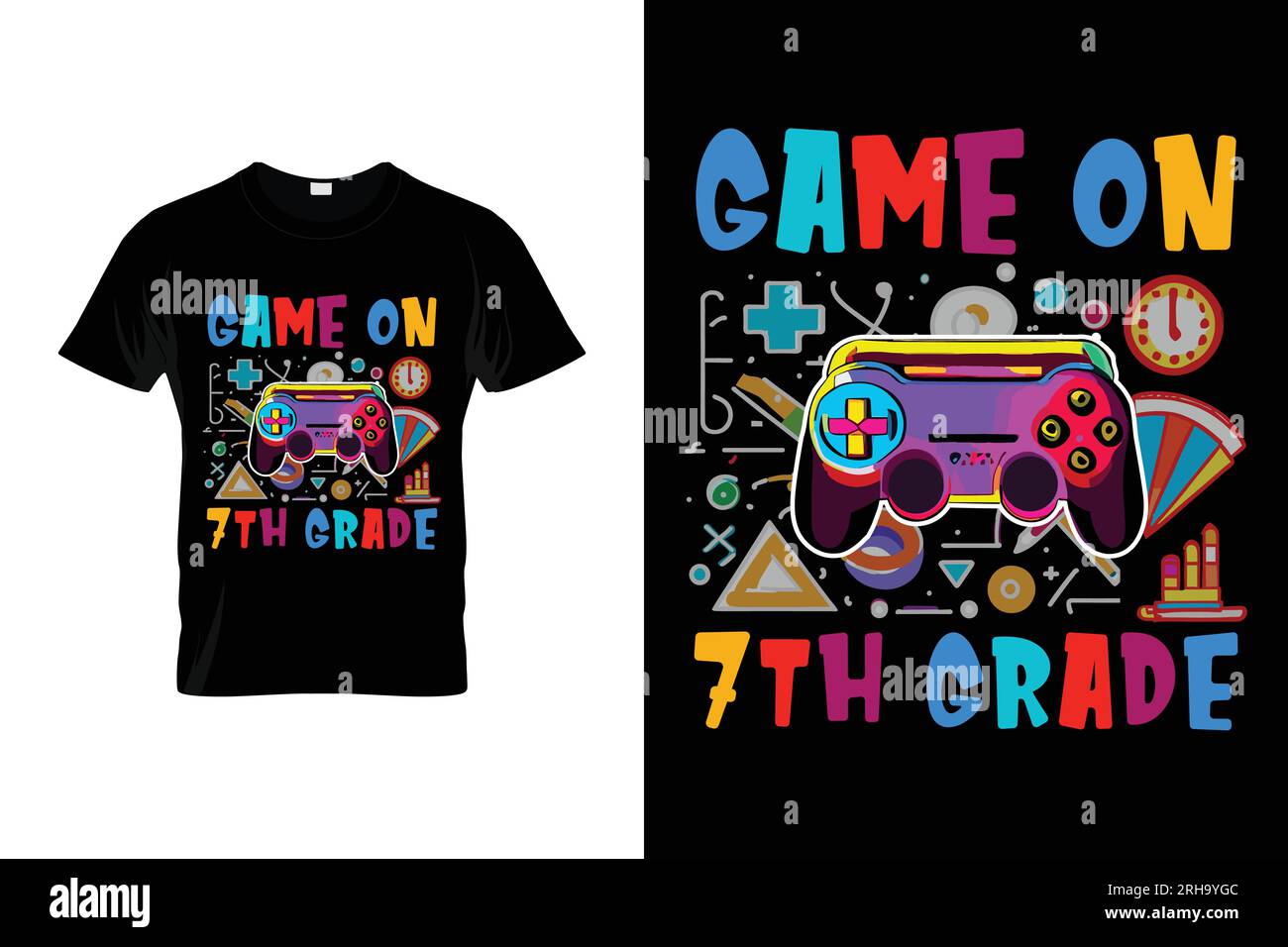 Game on 7th Grade Gaming Console Back to school coloring t-shirt design ...
