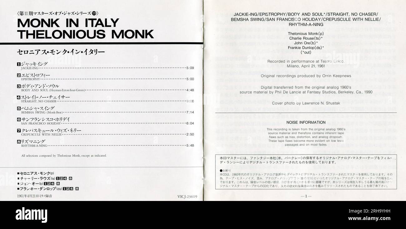 CD: Thelonious Monk – Thelonious Monk In Italy. (VICJ-23619), Released: July 25, 1991 Stock ...
