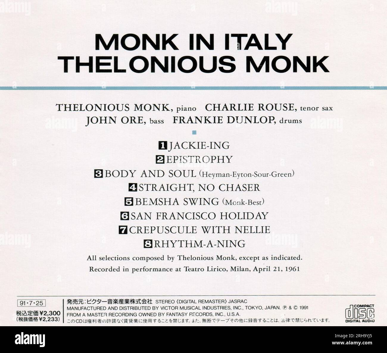 CD: Thelonious Monk – Thelonious Monk In Italy. (VICJ-23619), Released ...