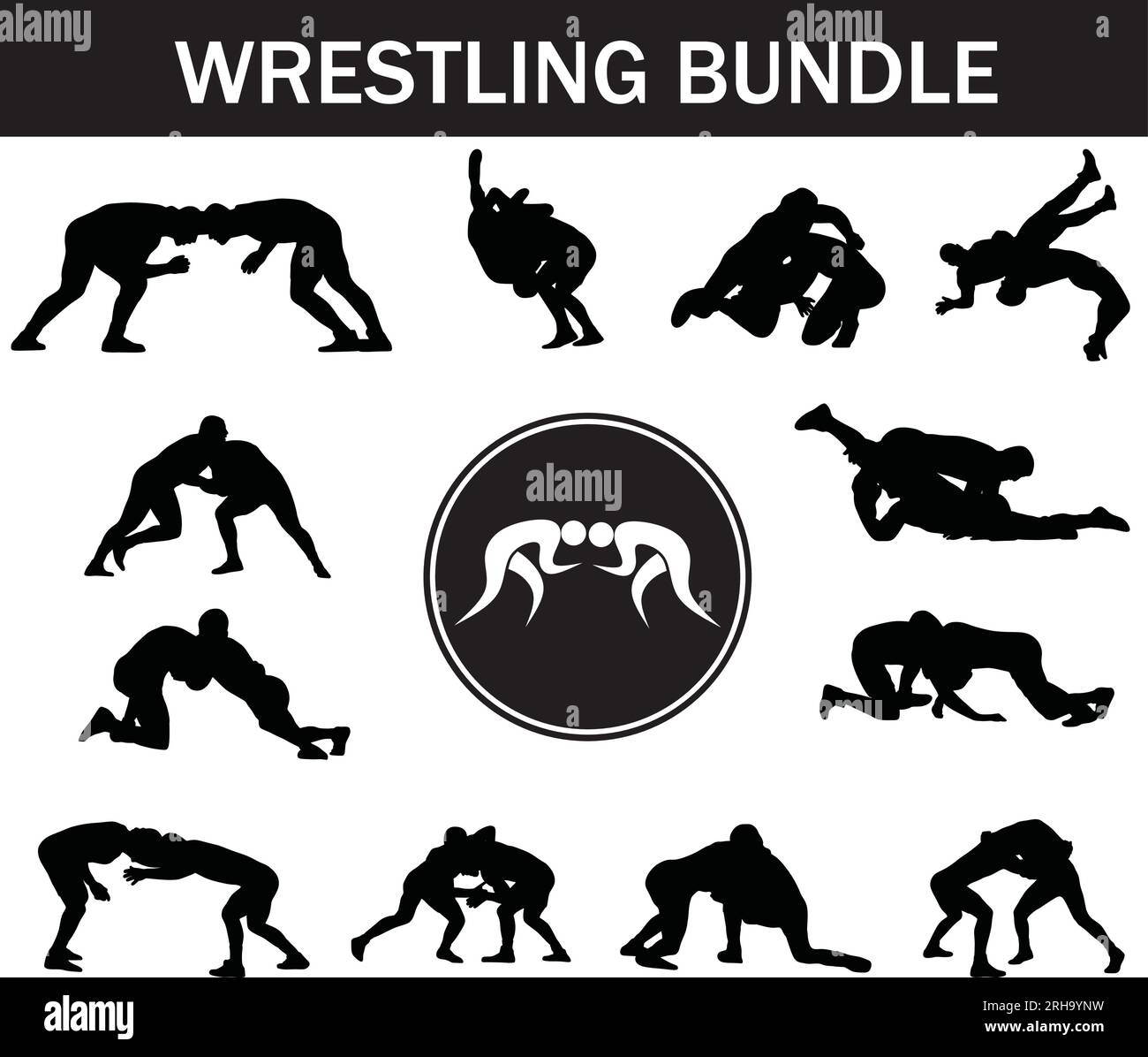 Wrestling Silhouette Bundle | Collection of Wrestling Players with Logo ...