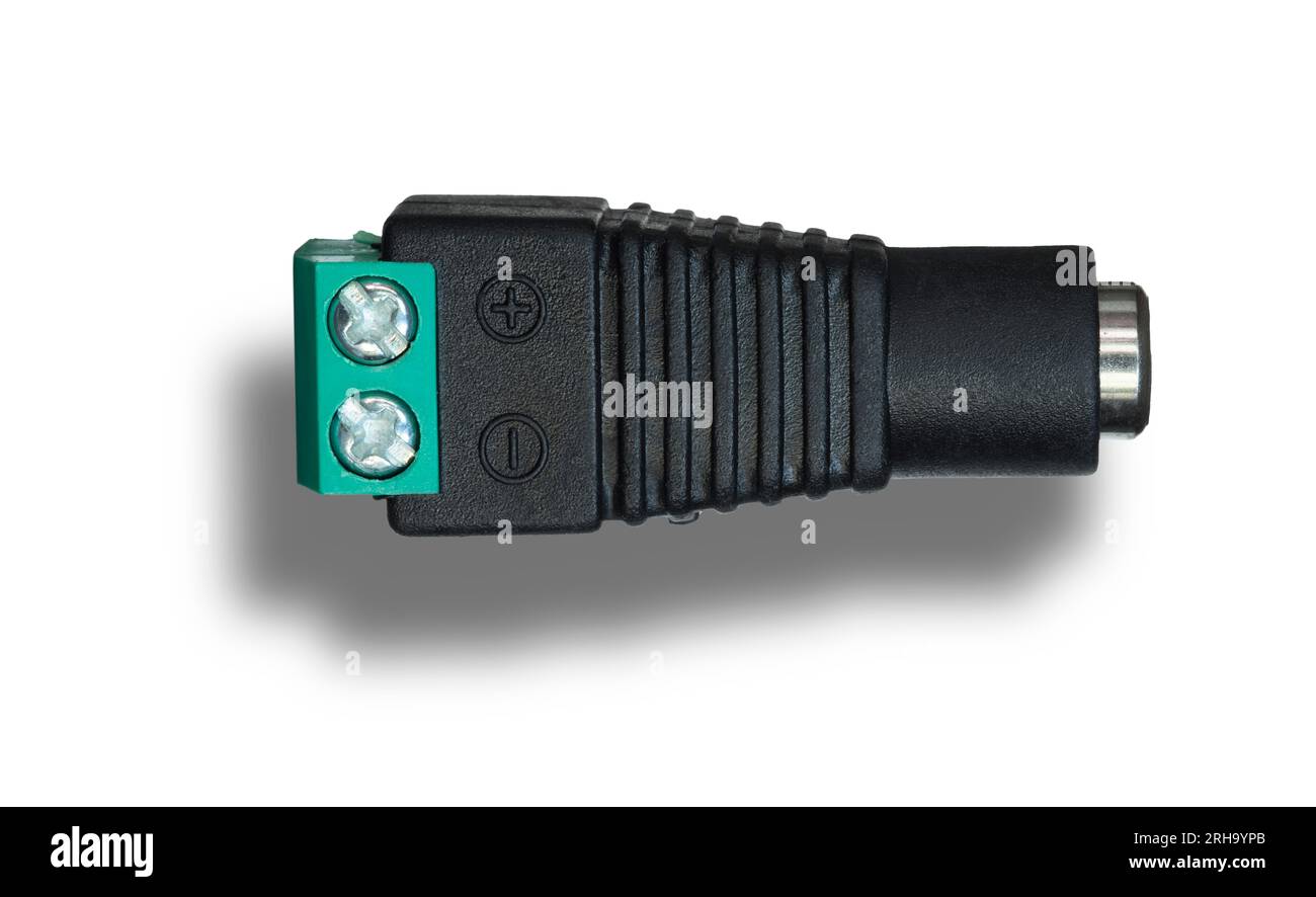 Female side of a low voltage power connection with a shadow underneath ...