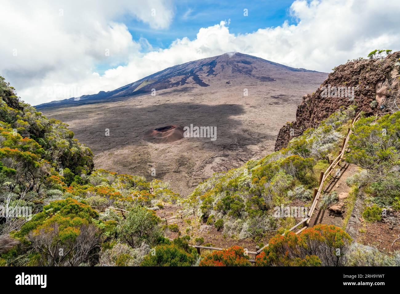 View of Piton de la Fournaise volcano, National Park at Reunion Island ...
