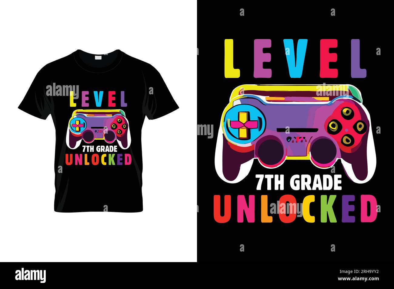 Level 7th Grade Unlocked Gaming Console Back to school t shirt Stock ...
