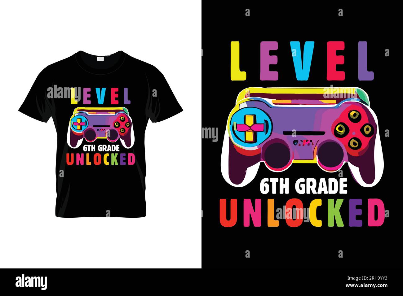 Level 6th Grade Unlocked Gaming Console Back to school t shirt Stock ...