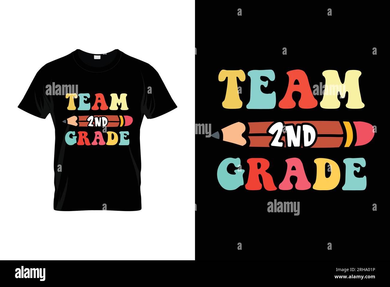 Team 2nd Grade Colorful Pencil Students Back to school coloring t shirt ...