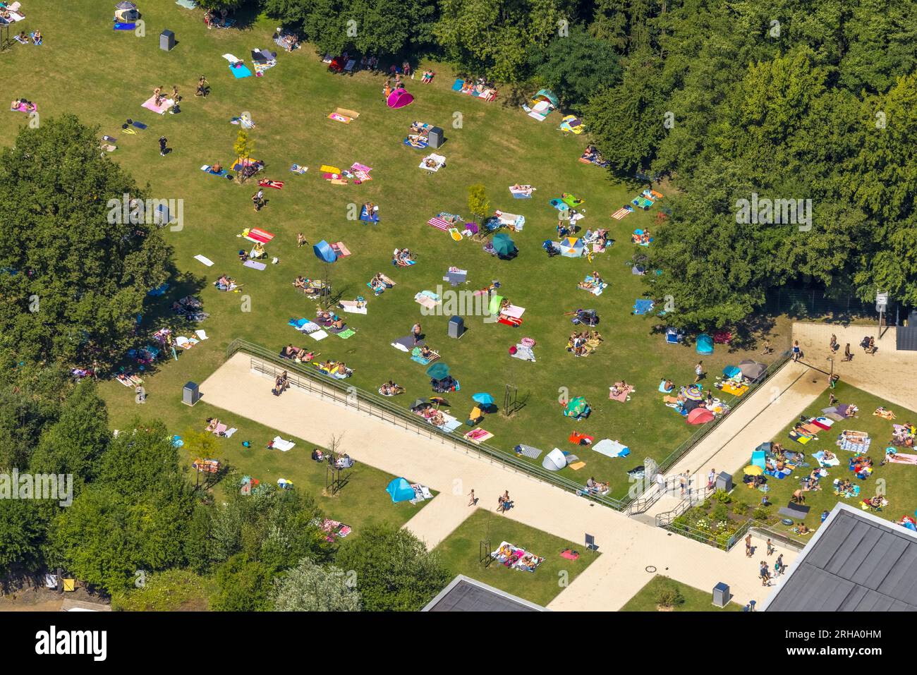 Aerial view, outdoor pool swimming in, sunbathing lawn, Klostermark ...