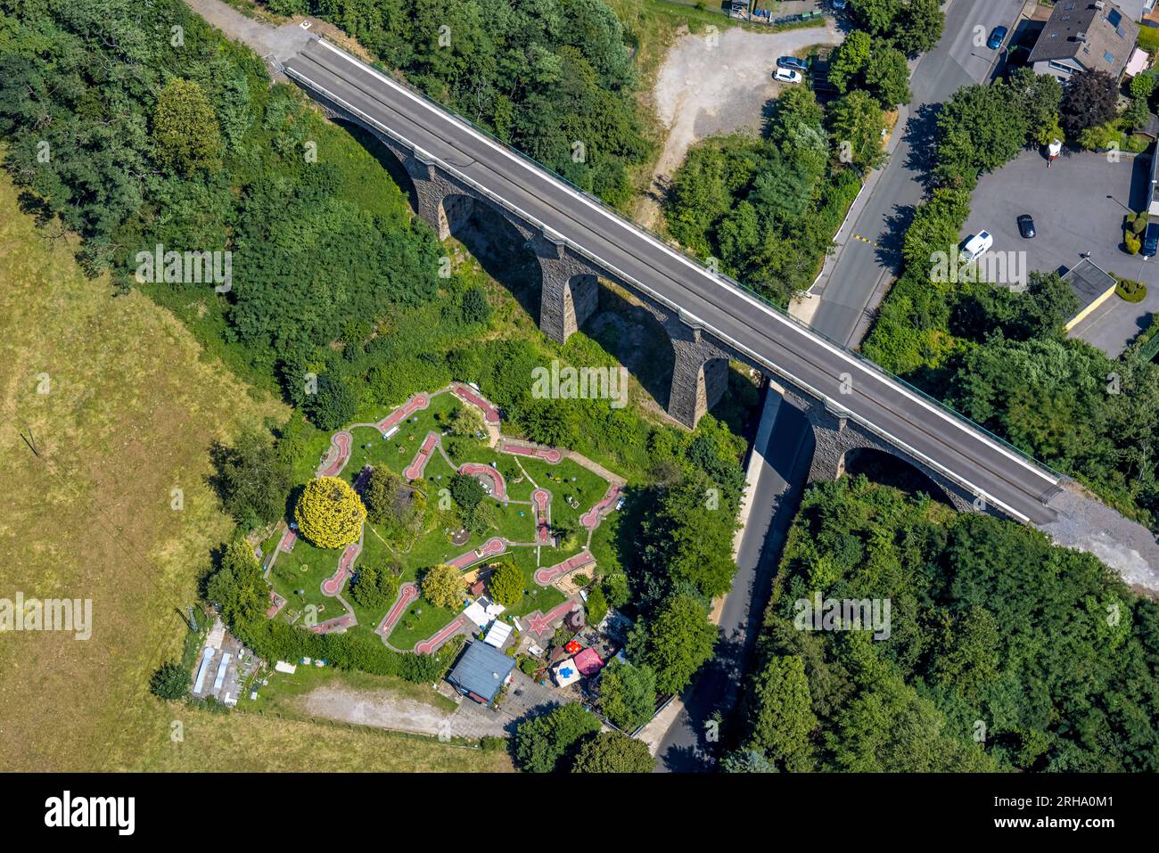 Aerial view, star golf mini golf course with red holes, at Stefansbach ...
