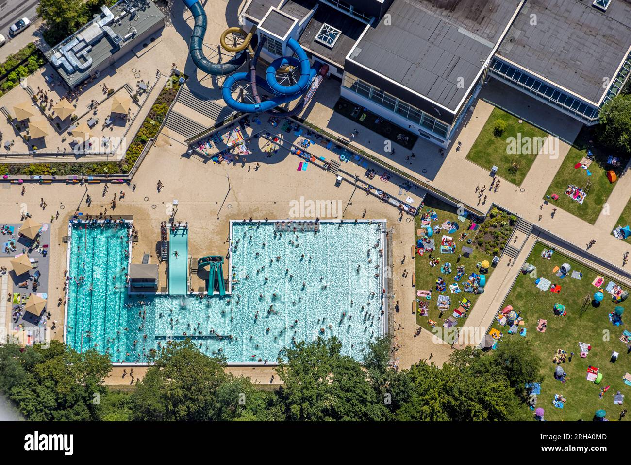 Aerial view, outdoor pool swimming in, water slide, Klostermark ...