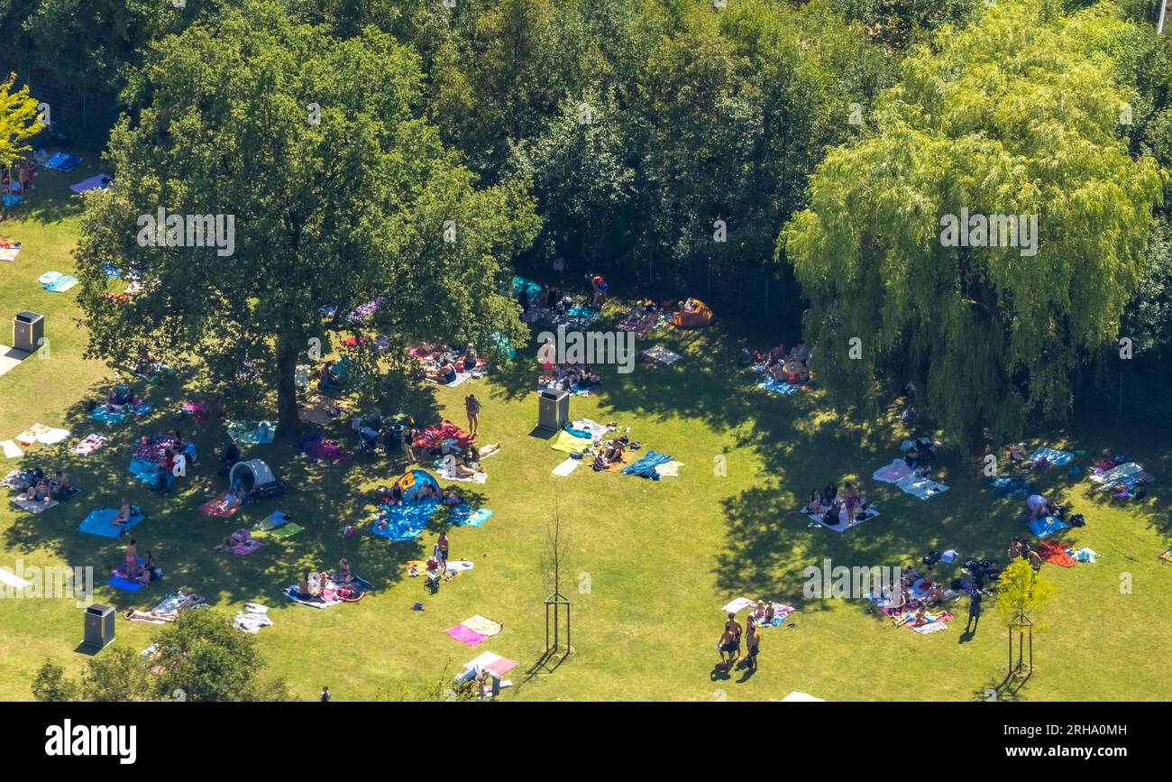 Aerial view, outdoor pool swimming in, sunbathing lawn, Klostermark ...