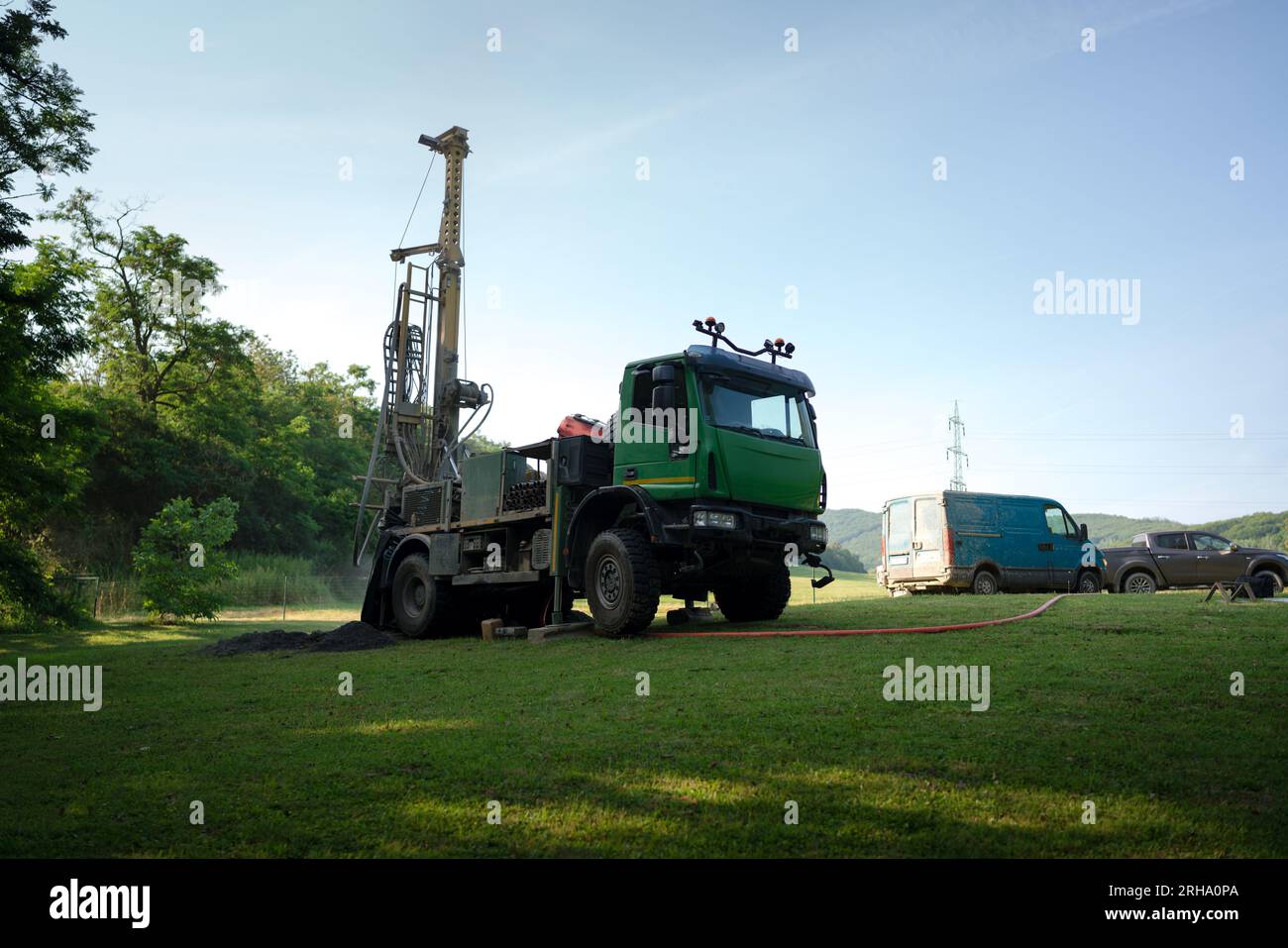 Water well drilling rig preparing to boring dowin into the earth Stock ...