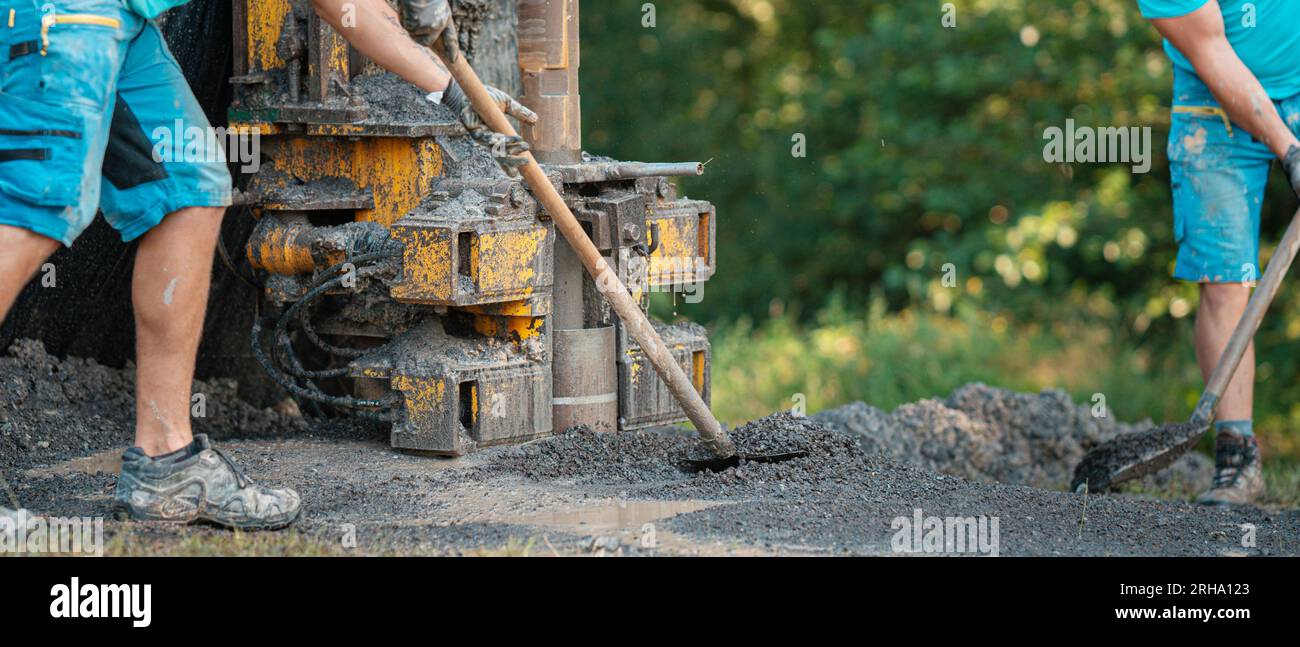 Water well drilling rig preparing to boring dowin into the earth Stock ...
