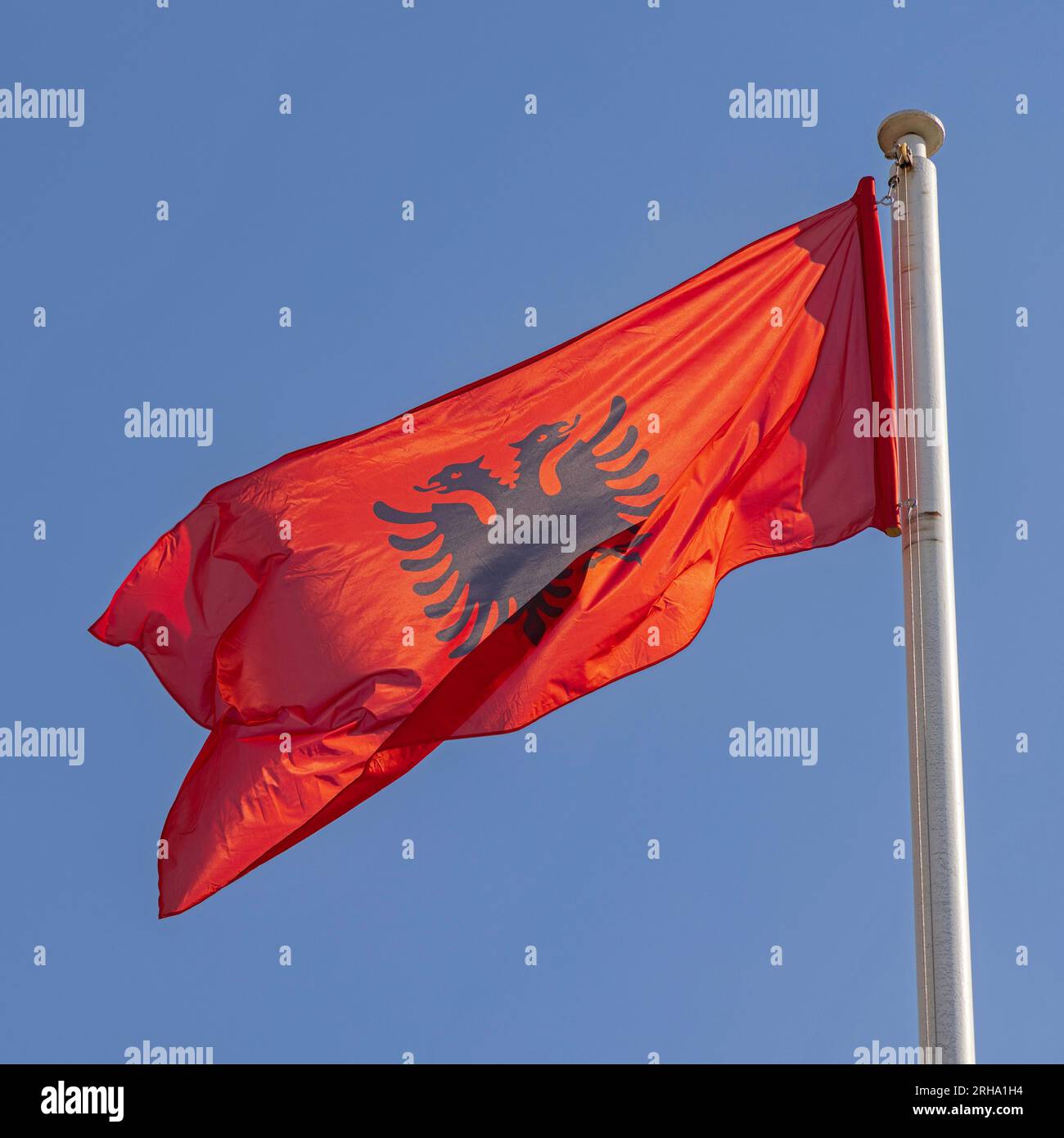 Albanian flag flying hi-res stock photography and images - Alamy