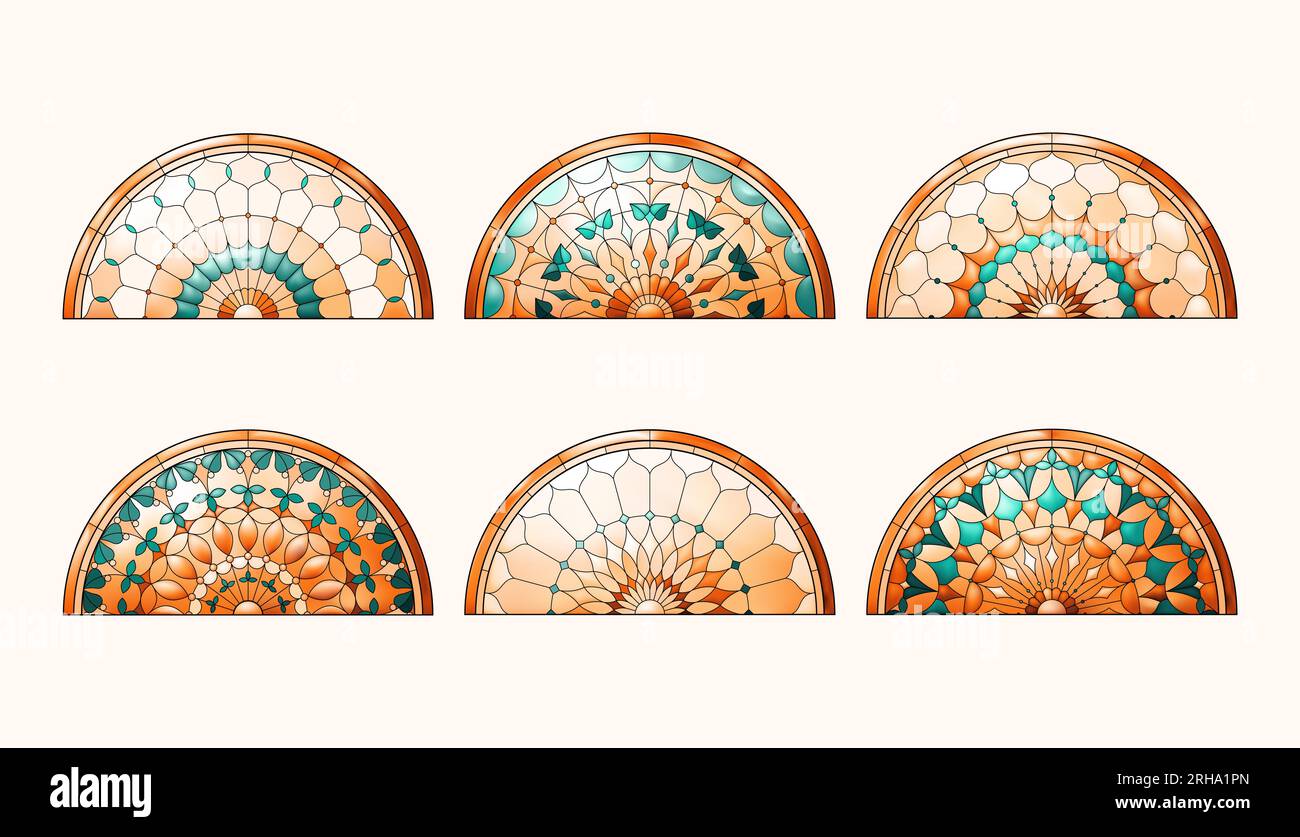 Stained Church glass semicircle windows. Gradient color frames Stock ...