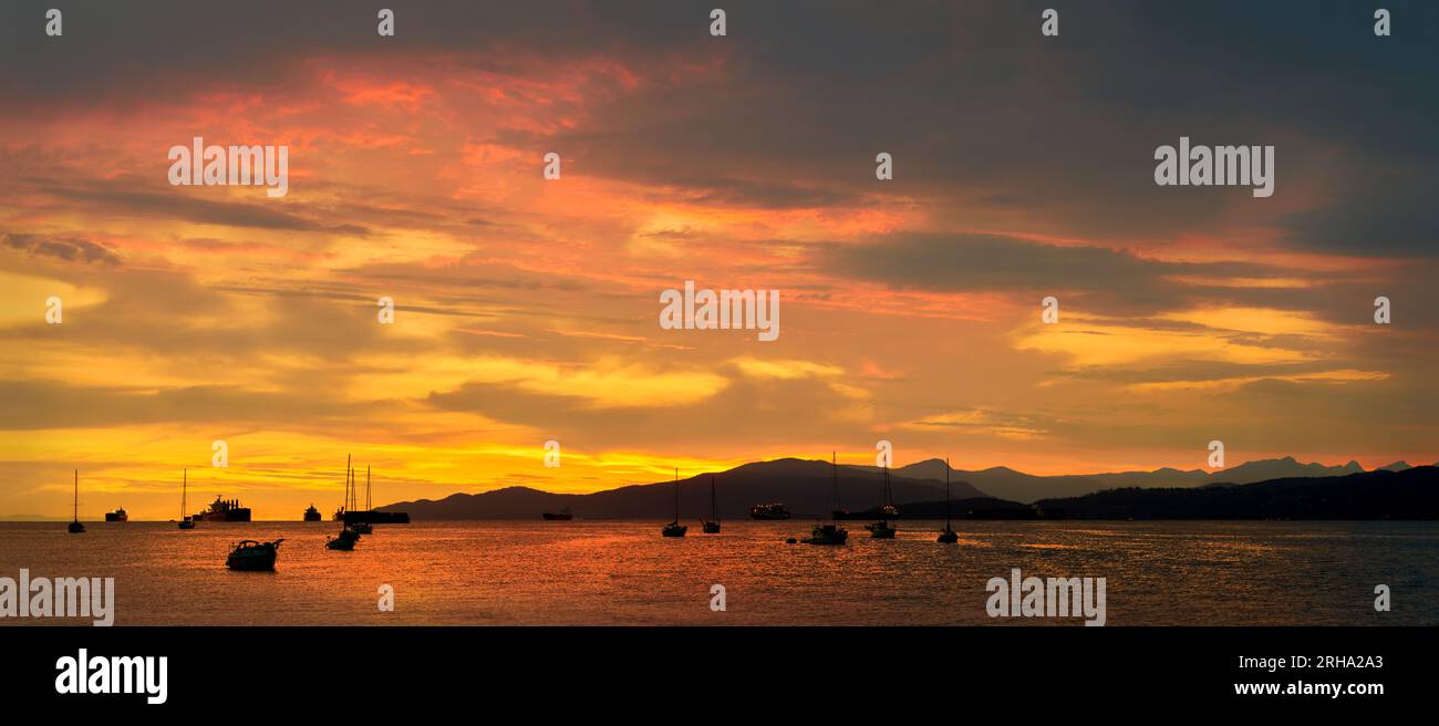 English Bay Sunset Panorama, Sunset over English Bay from Kitsilano ...