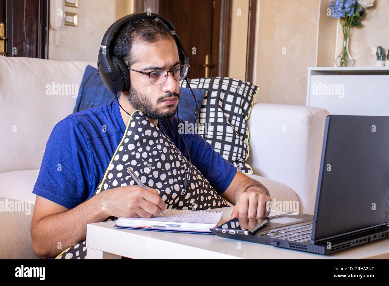 Video call young arab man hi-res stock photography and images - Alamy