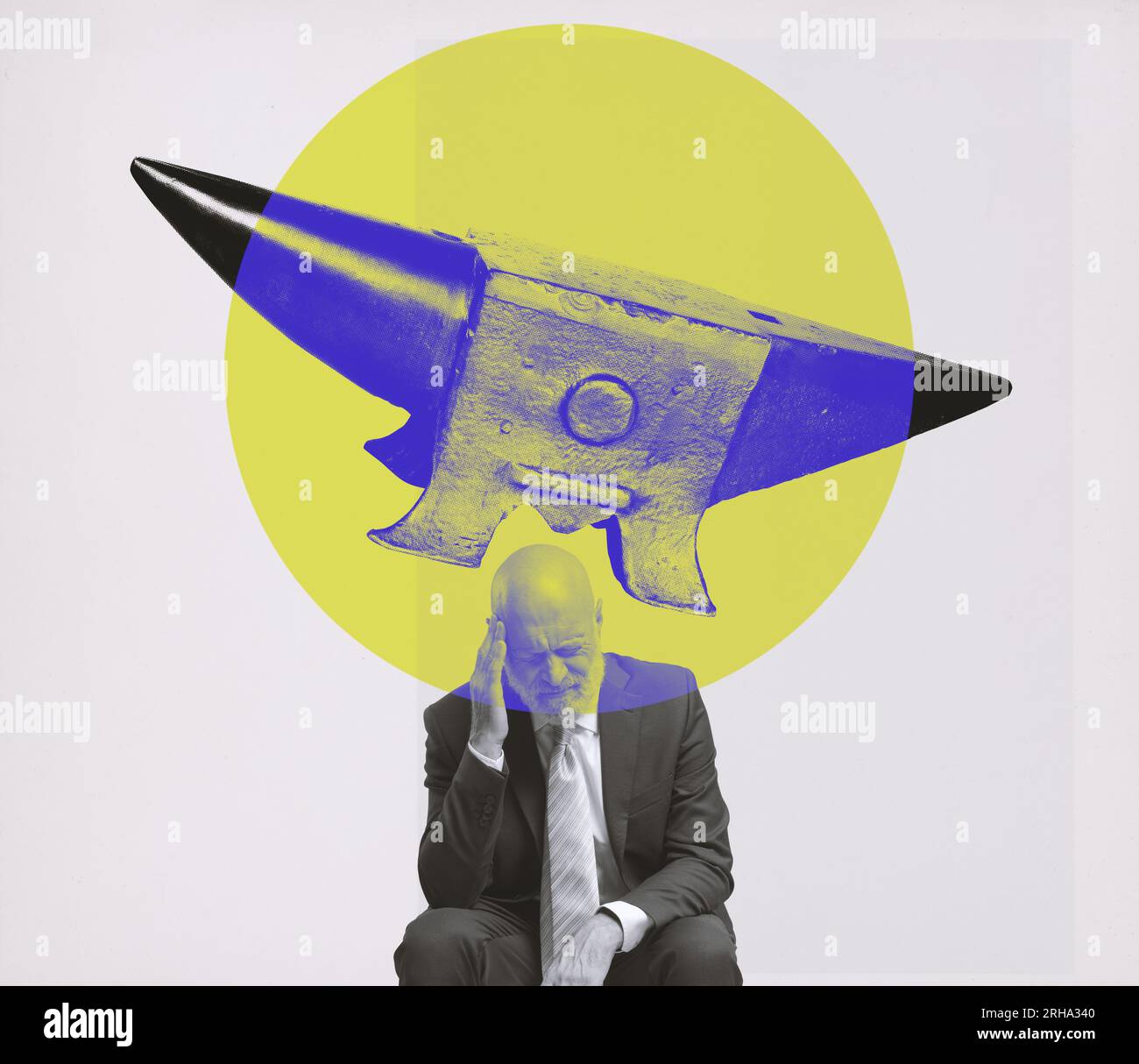 Big heavy anvil over a businessman's head: stressful business concept ...