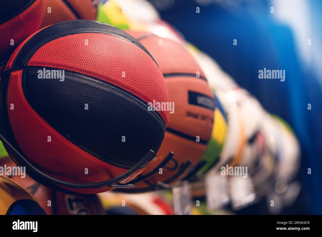 Basketball ball on the shelf in the store close-up Stock Photo - Alamy