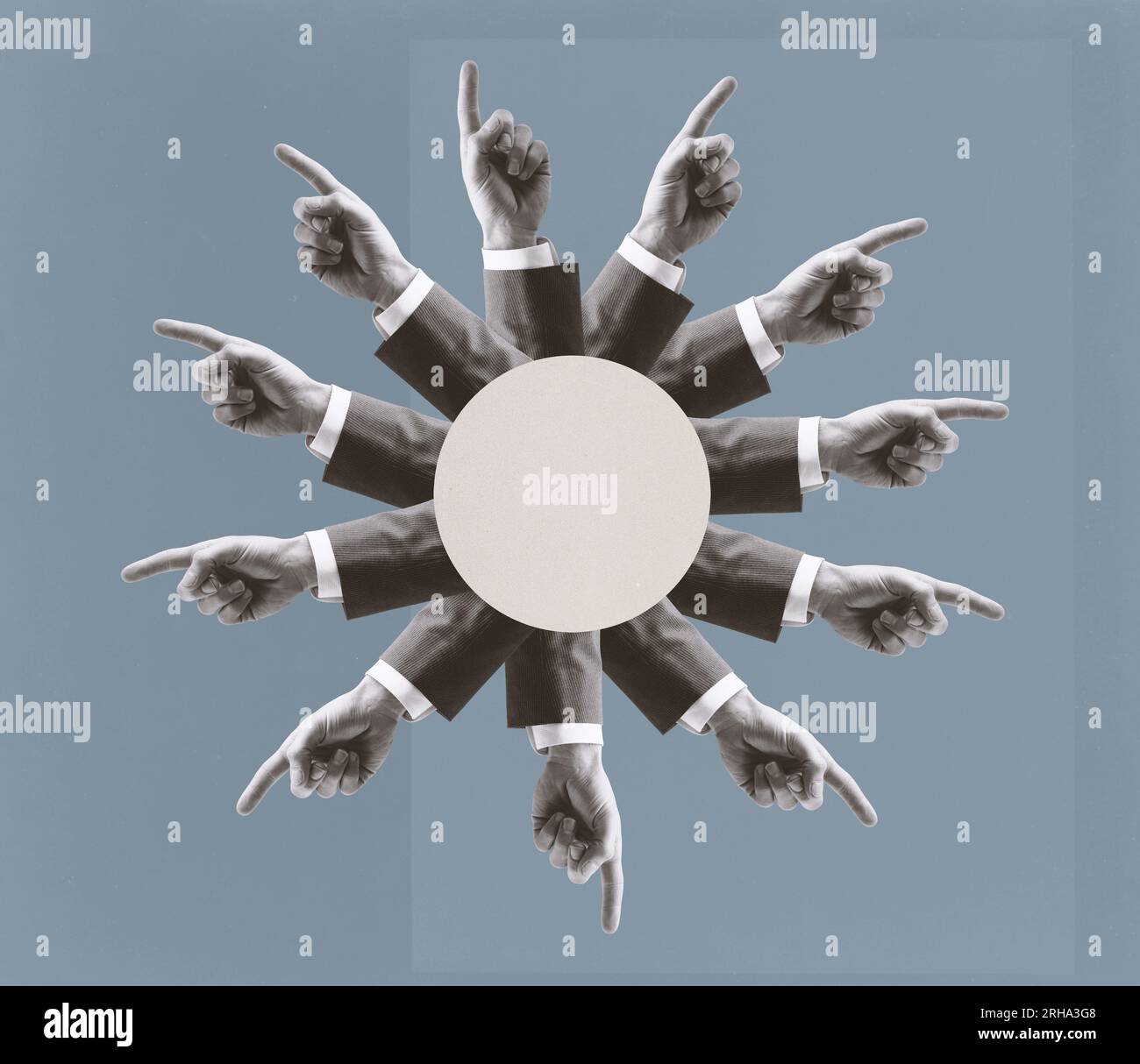 Businessman hands pointing finger in all directions and copy space ...