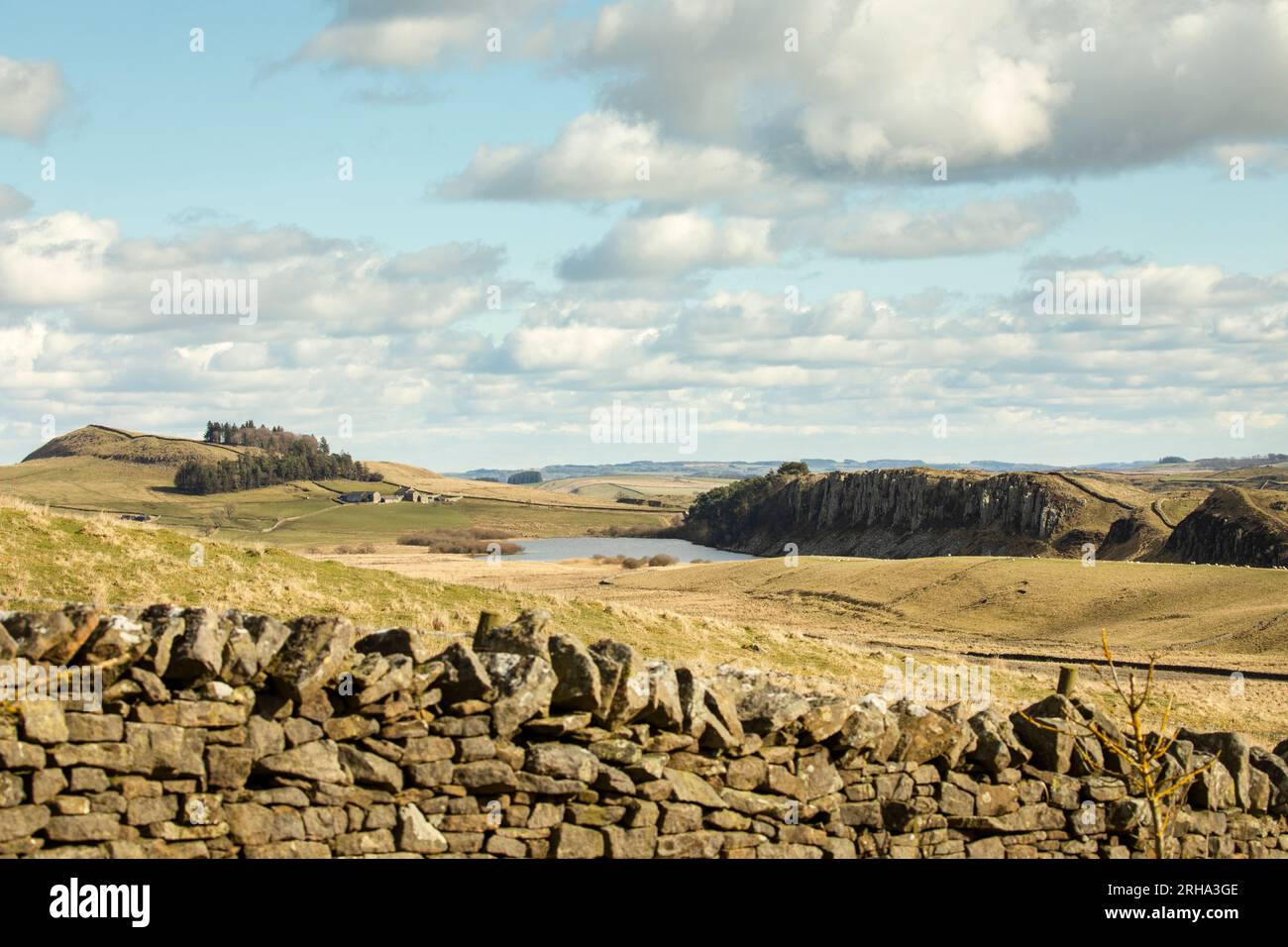 Looking across Broomlee Lough to Sewingshields Crags,Hadrian's Wall ...