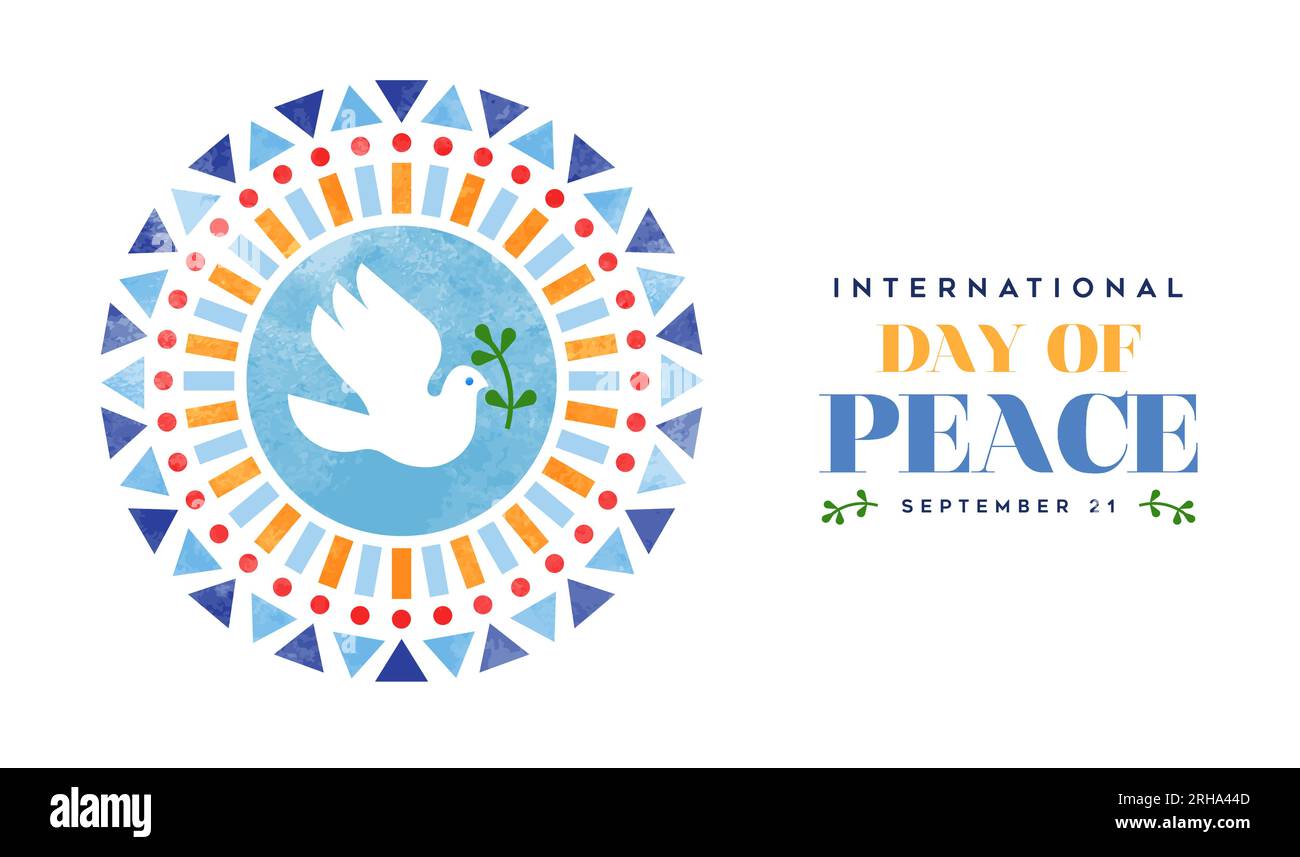 International day of peace banner illustration of white peace dove bird ...