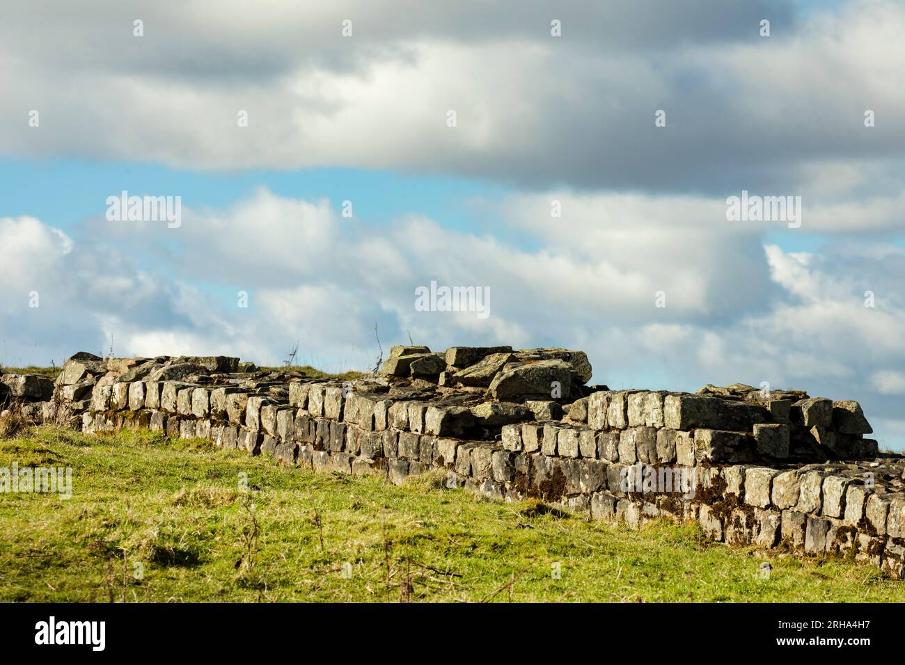 Hadrian's Wall as it follows the line of the Whin Sill and hills ...