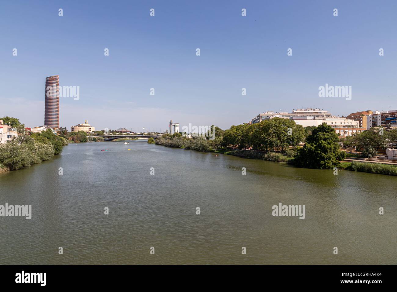 Seville, Spain. Views of the Guadalquivir river from the Puente de ...