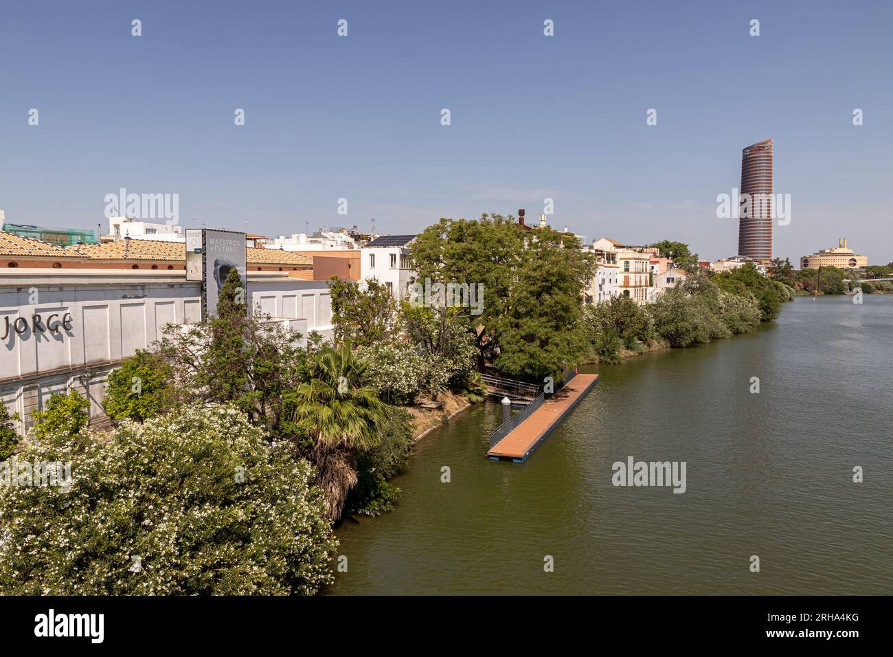 Seville, Spain. Views of the Guadalquivir river from the Puente de ...