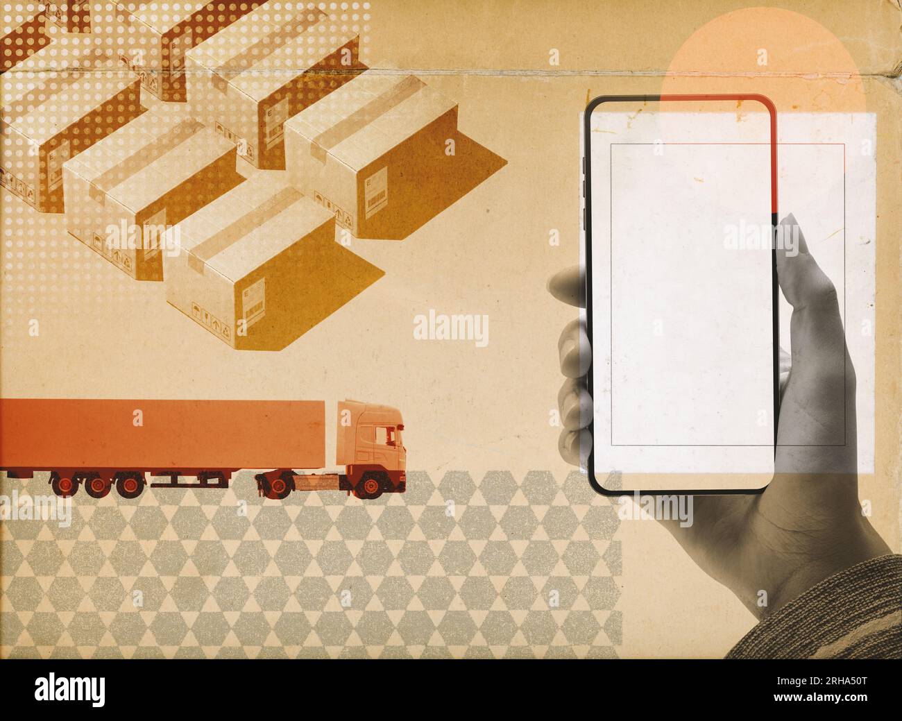 Customer making an order on smartphone and delivery boxes in the ...