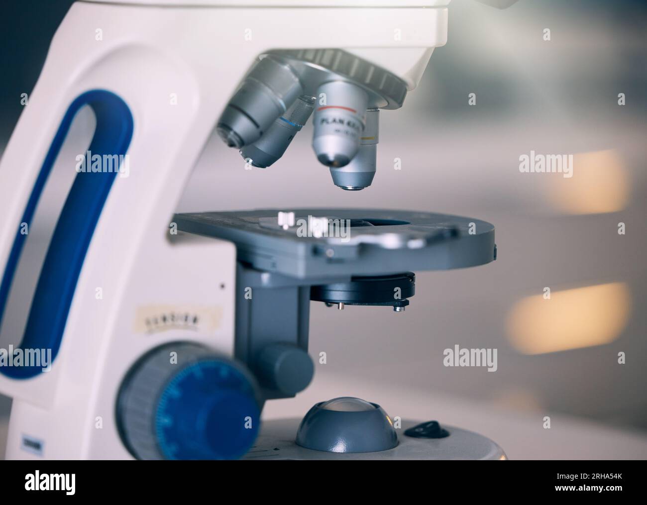 Microscope, lab and science research with technology testing for a ...