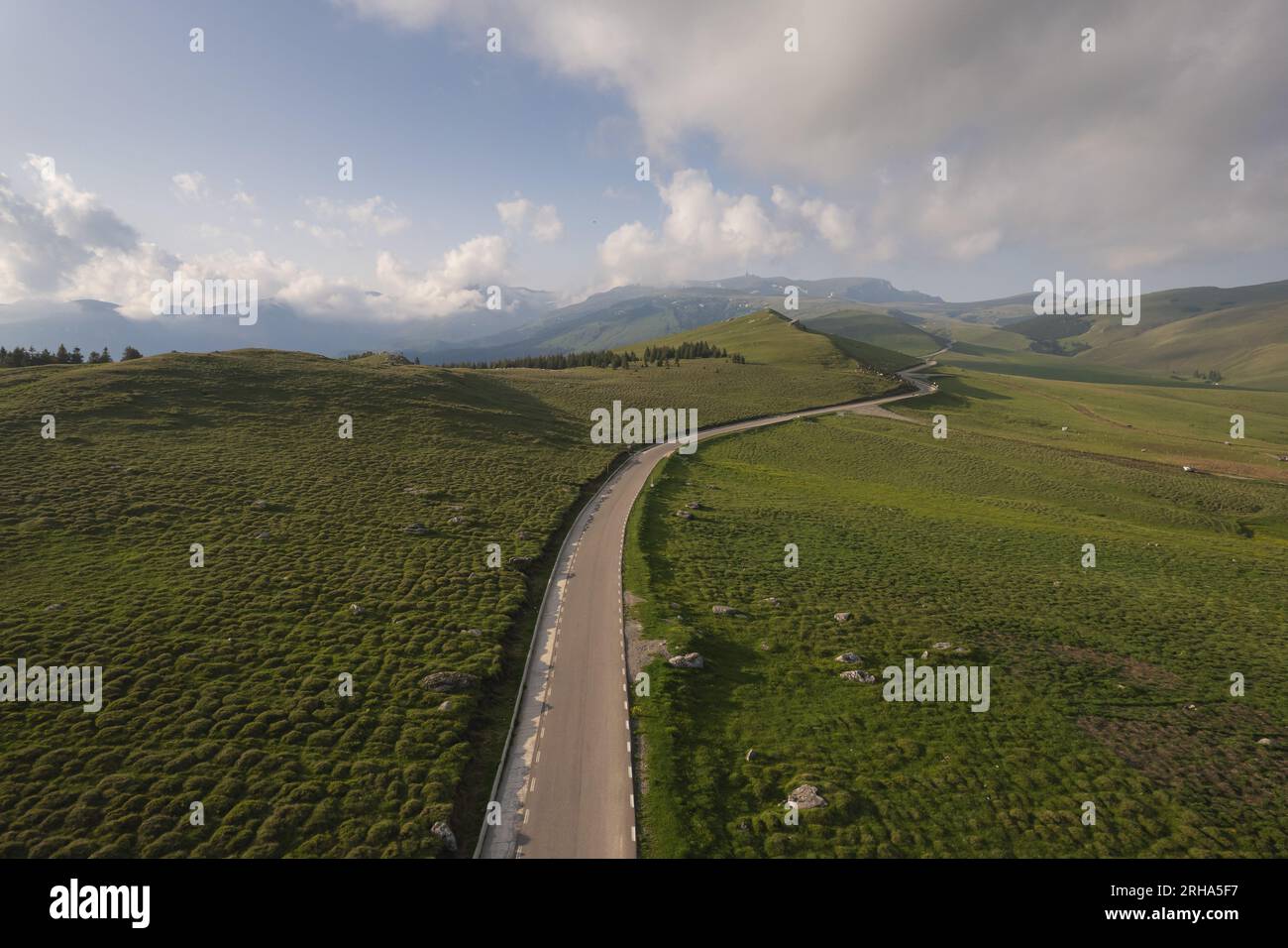 Aerial view above Transbucegi mountain road, in Romania Stock Photo - Alamy