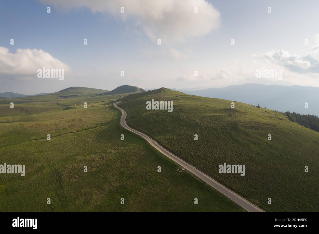 Aerial view above Transbucegi mountain road, in Romania Stock Photo - Alamy