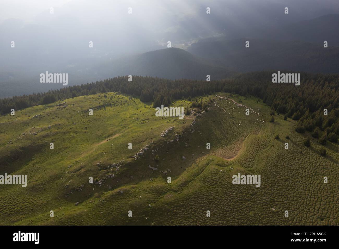 Aerial view above Transbucegi mountain road, in Romania Stock Photo - Alamy