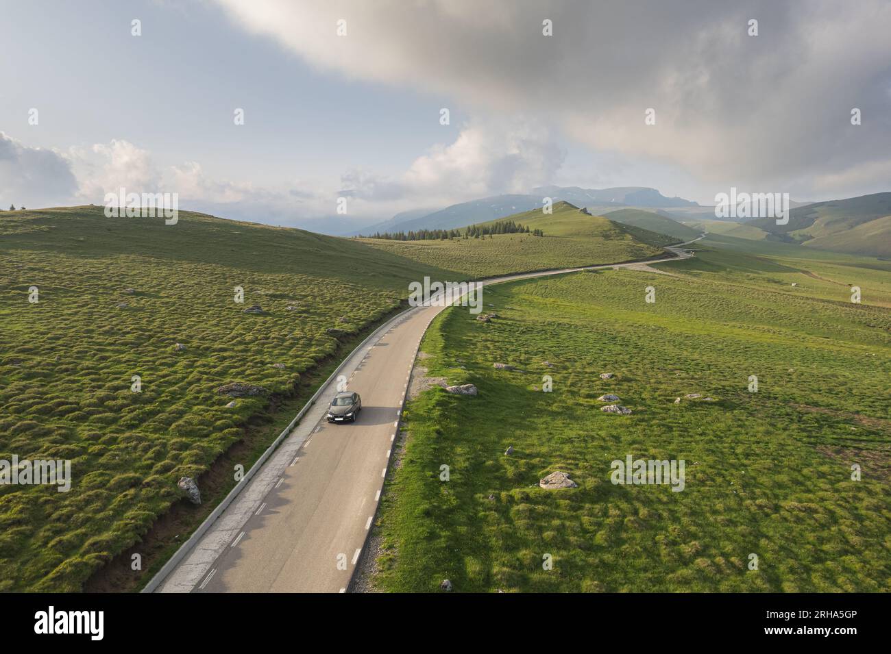 Aerial view above Transbucegi mountain road, in Romania Stock Photo - Alamy