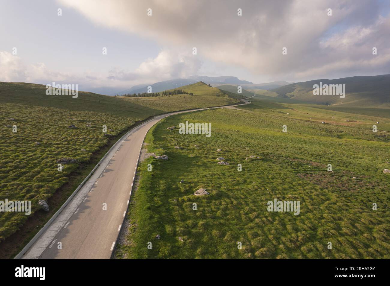Aerial view above Transbucegi mountain road, in Romania Stock Photo - Alamy